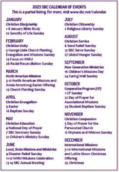 2023 SBC calendar highlighted by new Caring Well Sunday - Baptist Courier